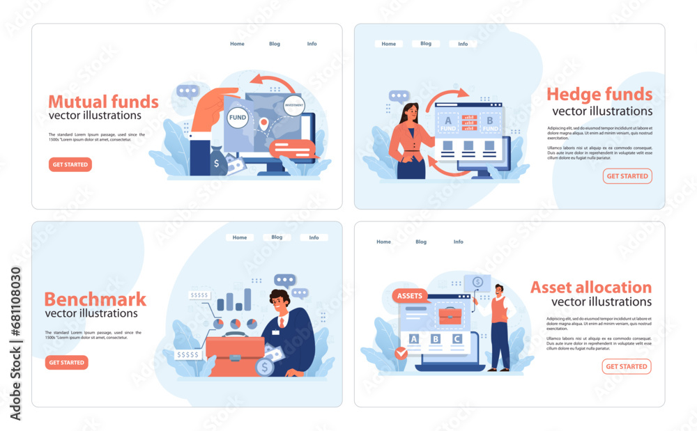 Financial concepts set. Exploring mutual funds, interactive benchmark ...
