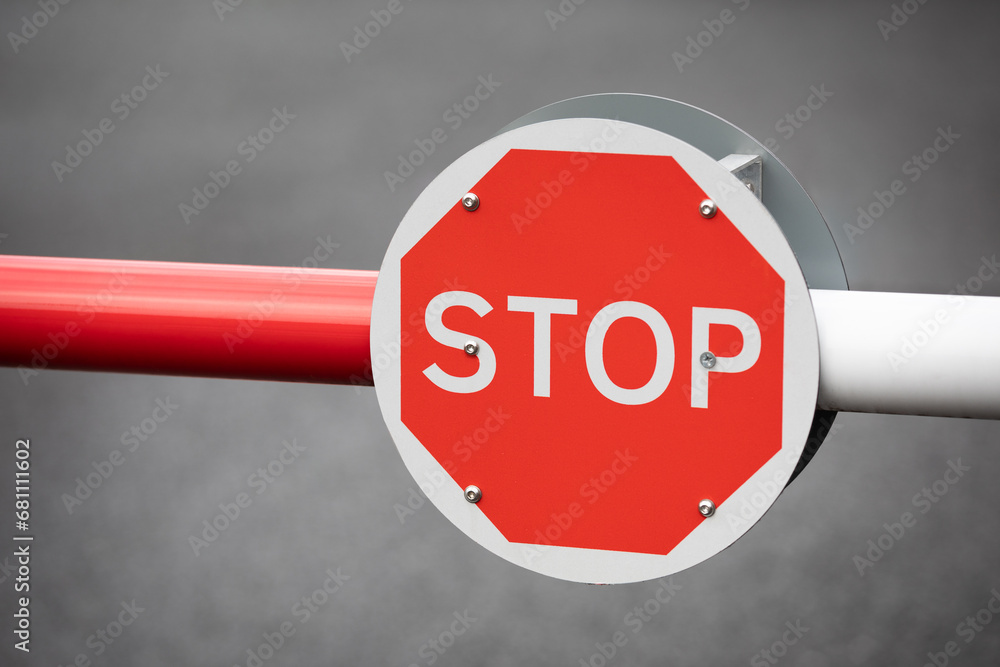 Stop sign. Border. Arm barrier. Stock Photo | Adobe Stock