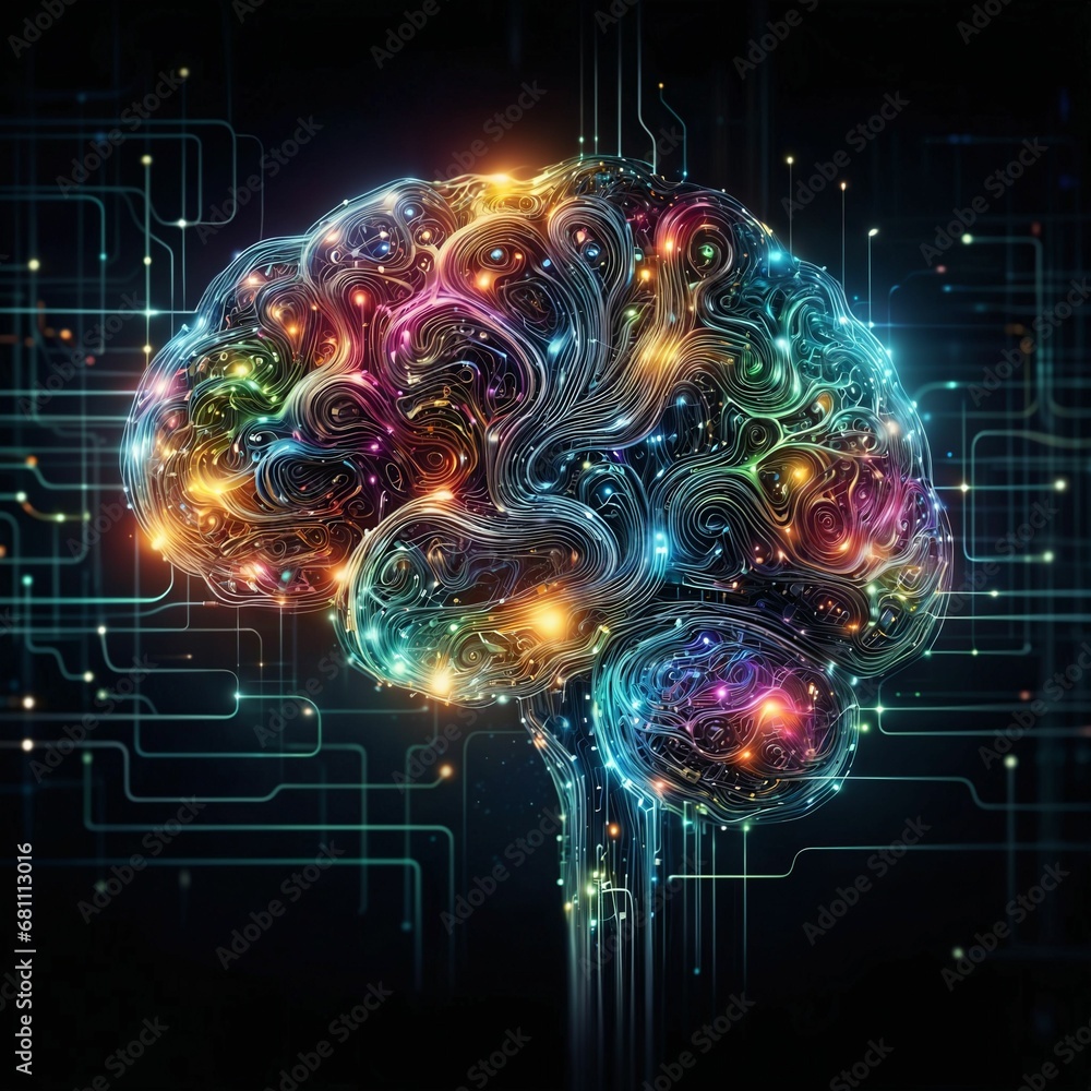 Ai A Colorful Abstract Digital Brain Neural Network Connection Lines And Glowing Dots Machine