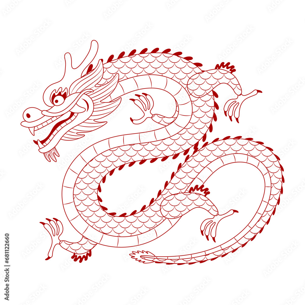 Asian zodiac sign, Chinese dragon character outline illustration. 2024 ...