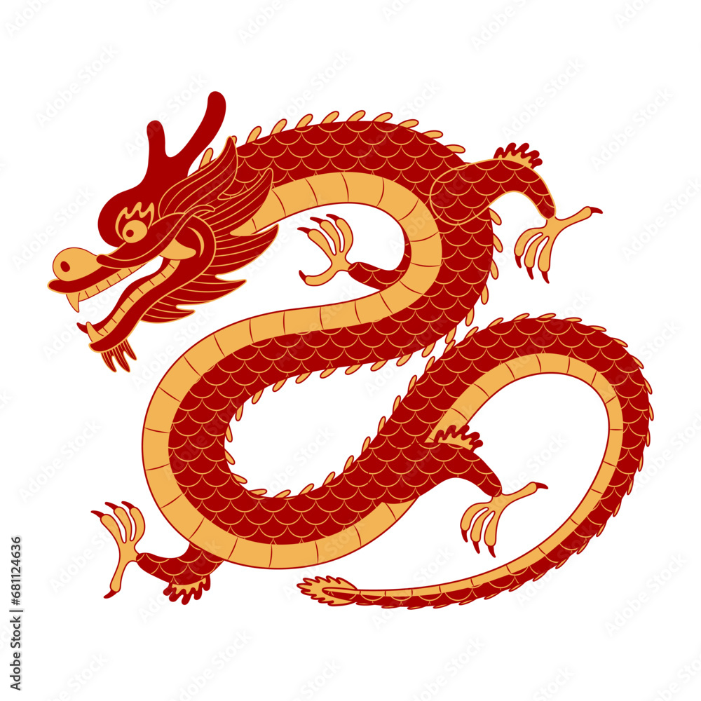 Asian zodiac sign, Chinese dragon character line art illustration. 2024 ...