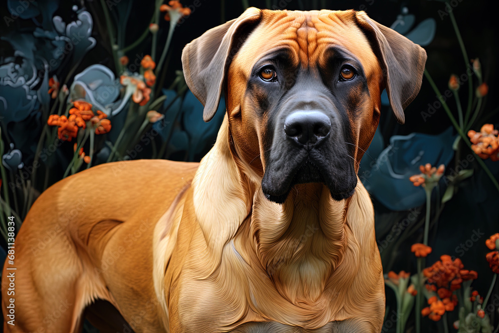 Portrait of Tosa Inu on a nature close up cropped photo. Ai art Stock ...