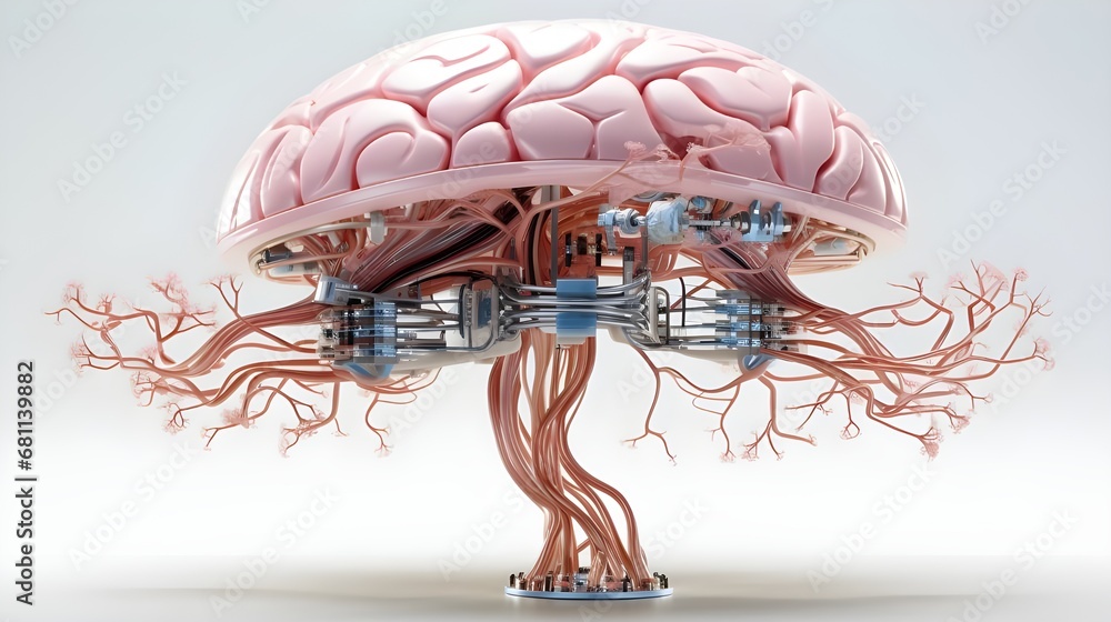 A Brain Merged with Technology, Ai Brain, Brain Transforming into ...
