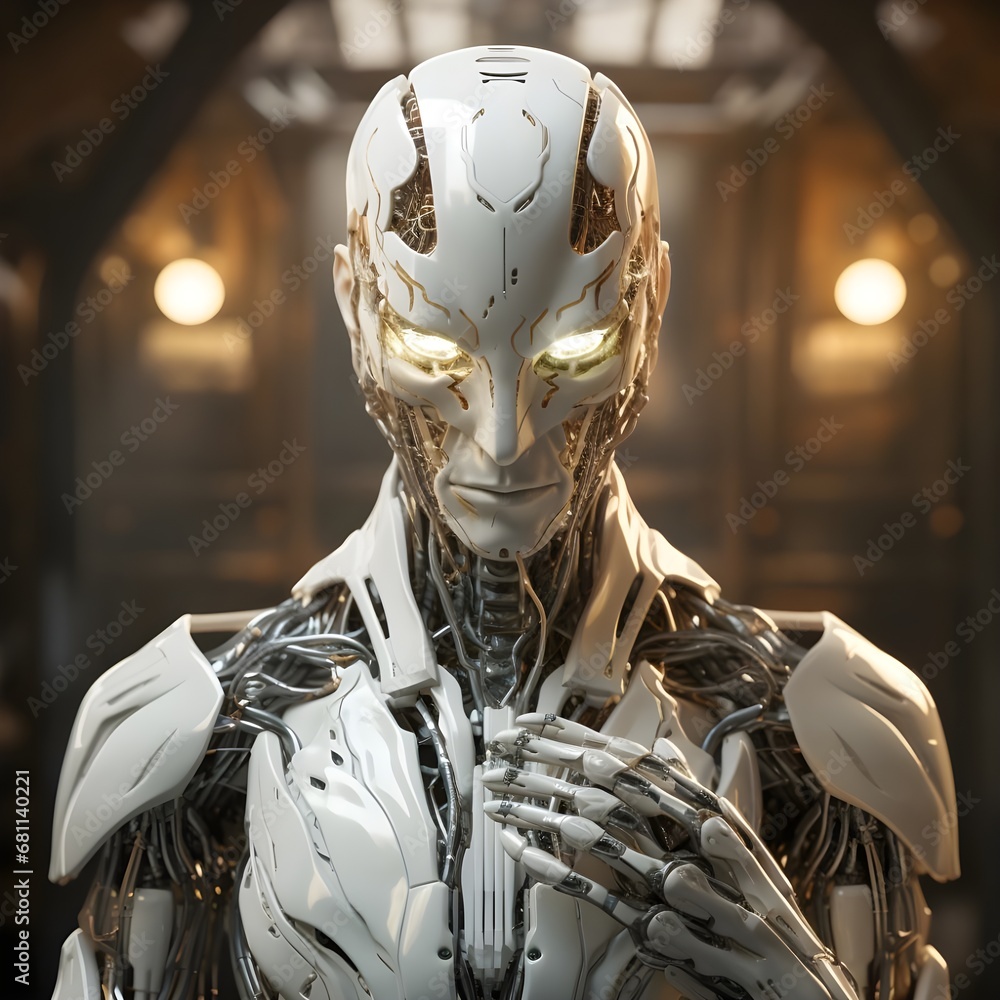 Closeup portrait of a humanoid robot, concept of artificial ...
