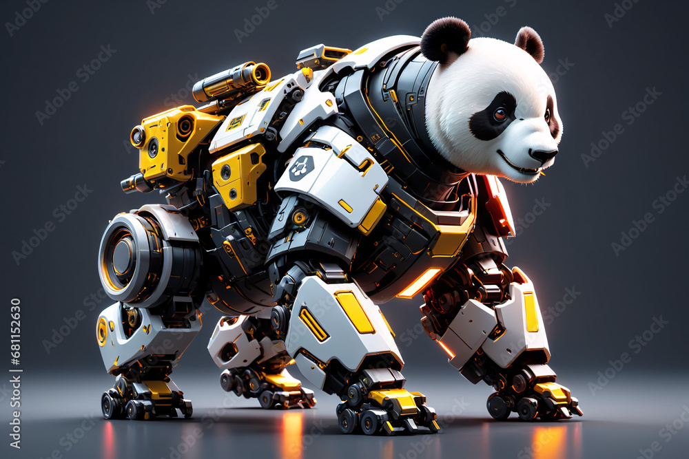Cyberpunk robotic robot mecha panda wearing metal armor in robotic body ...