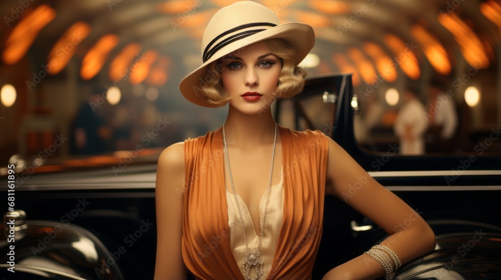 Produce a visual representation of a vintage-inspired fashion editorial ...