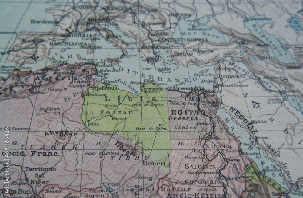 Detail of an ancient map in the Italian language. Territories around ...