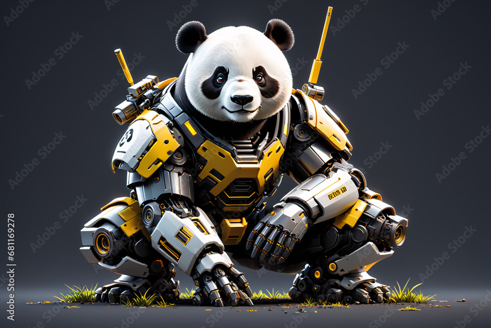 Cyberpunk robotic robot mecha panda wearing metal armor in robotic body ...