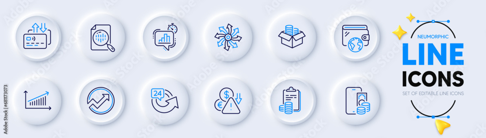 Card, Deflation and 24 hours line icons for web app. Pack of Accounting ...