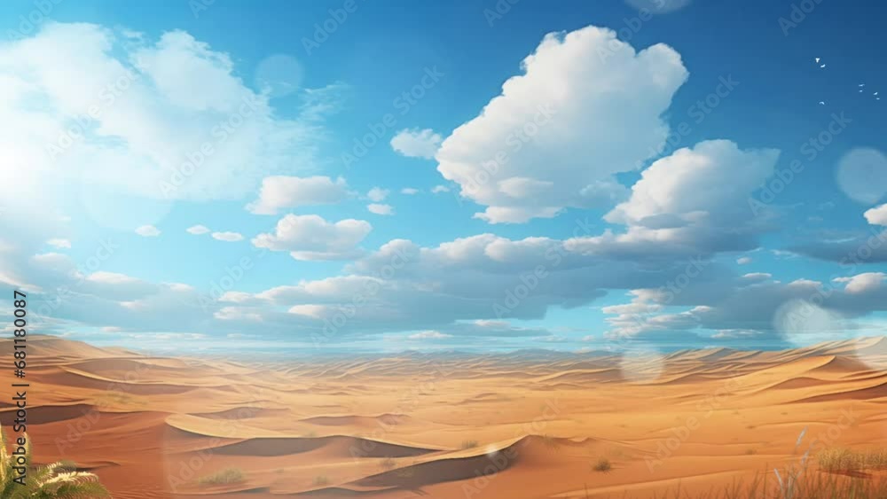 Beautiful sand in the Sahara desert with sun rays in animation cartoon ...