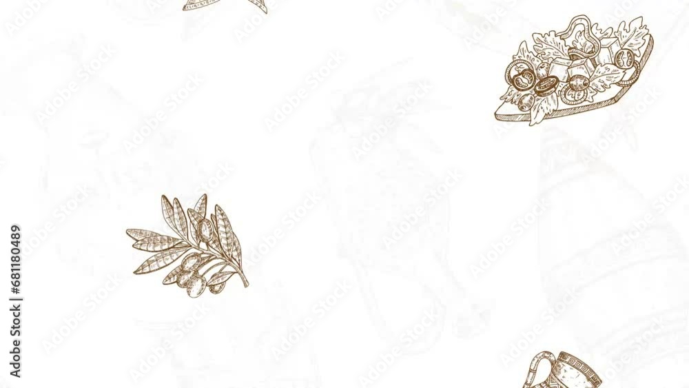 Ancient Greek historical animated background. Statue, olive branch ...