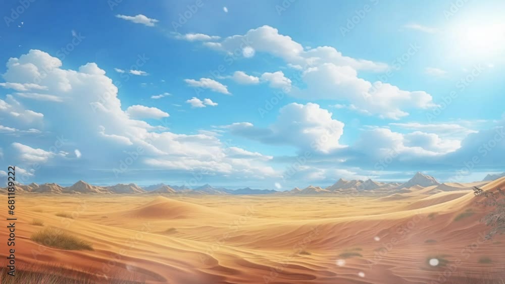 Beautiful sand in the Sahara desert with sun rays in animation cartoon ...