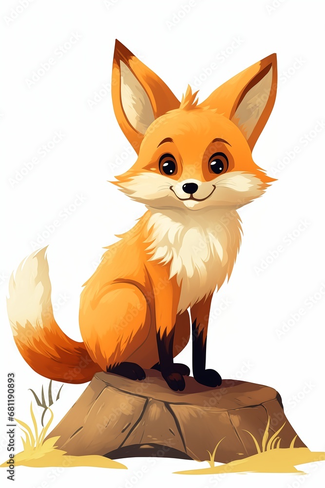 cartoon fox sitting rock illustration cute happy face pixels idol news ...