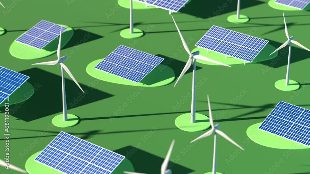 green alternative energy isometric 3d animation. solar panels and wind ...
