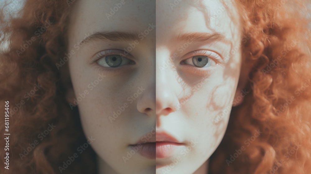 Girl face with half shadow and half light Stock Photo | Adobe Stock
