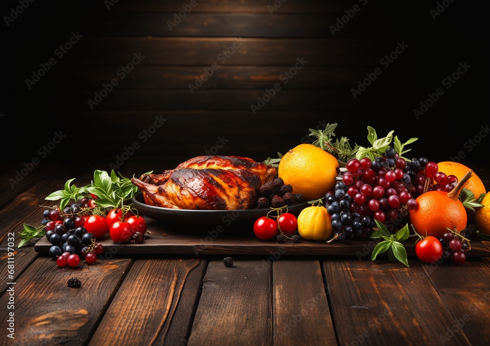 plate fruit turkey table black background vegetables border upscale ... plate fruit turkey table black background vegetables border upscale ...