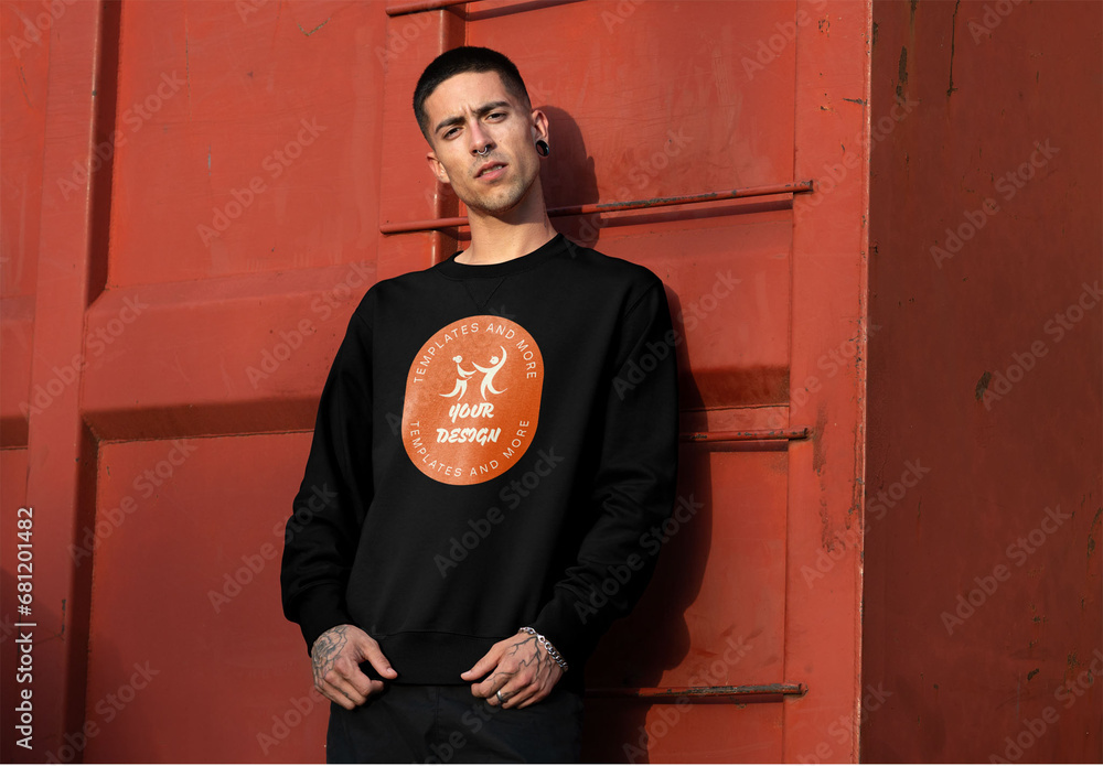 Mockup of man wearing sweatshirt with customizable color and design by ...
