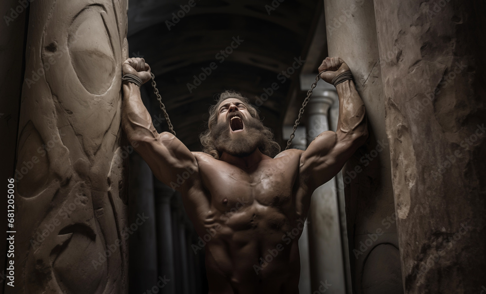 Samson breaking the temple columns - muscular - blind - betray by ...