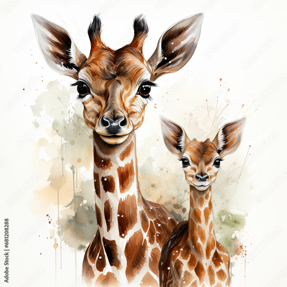 Watercolor Mom and Baby Animals Clipart illustration Generative Ai ...