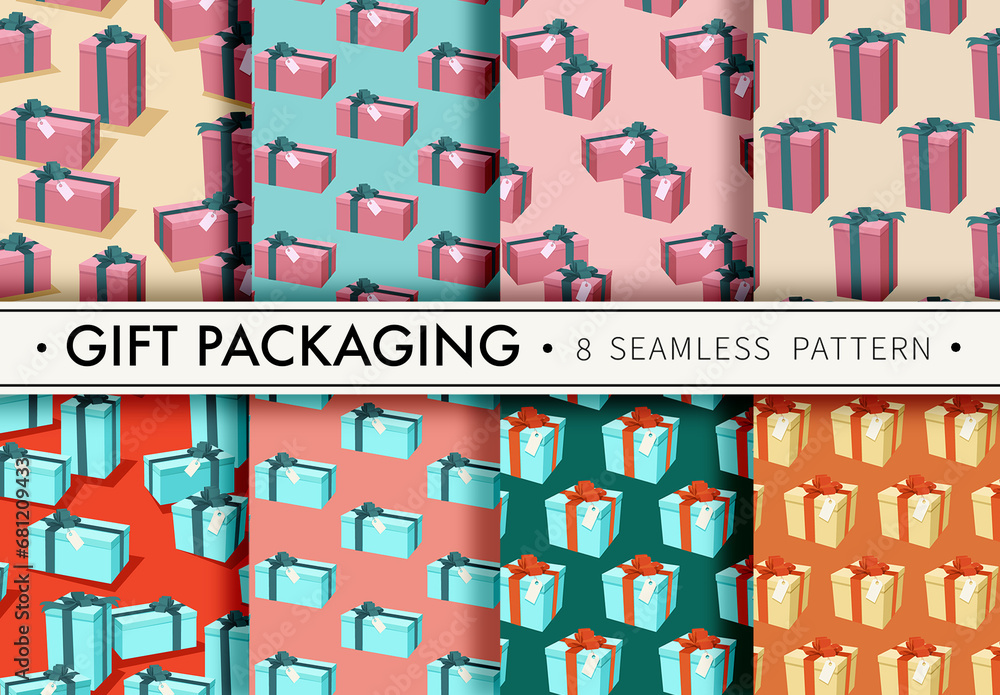Mockup of 8 customizable repeatable patterns, gift boxes Stock Template ...