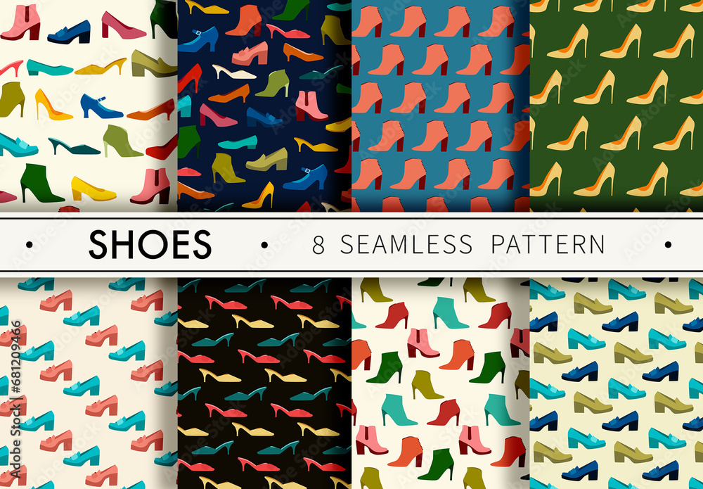 Mockup of 8 customizable repeatable vintage women's shoes Stock ...