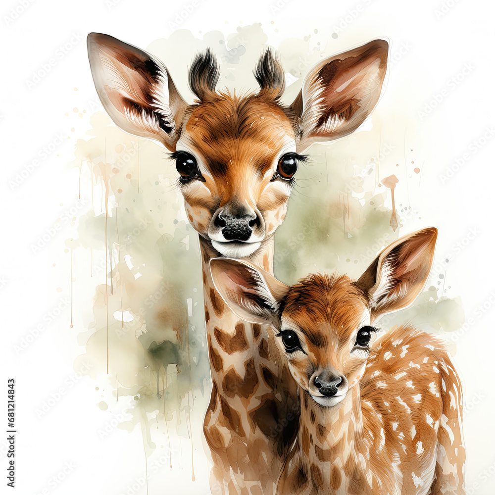 Watercolor Mom and Baby Animals Clipart illustration Generative Ai ...