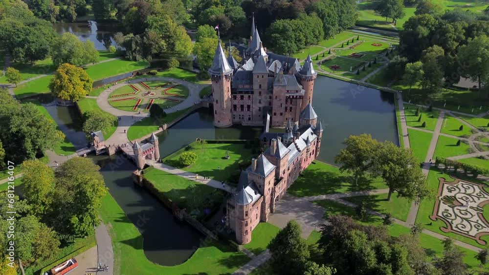 Top view of the largest castle in the Netherlands, De Haar. A beautiful ...