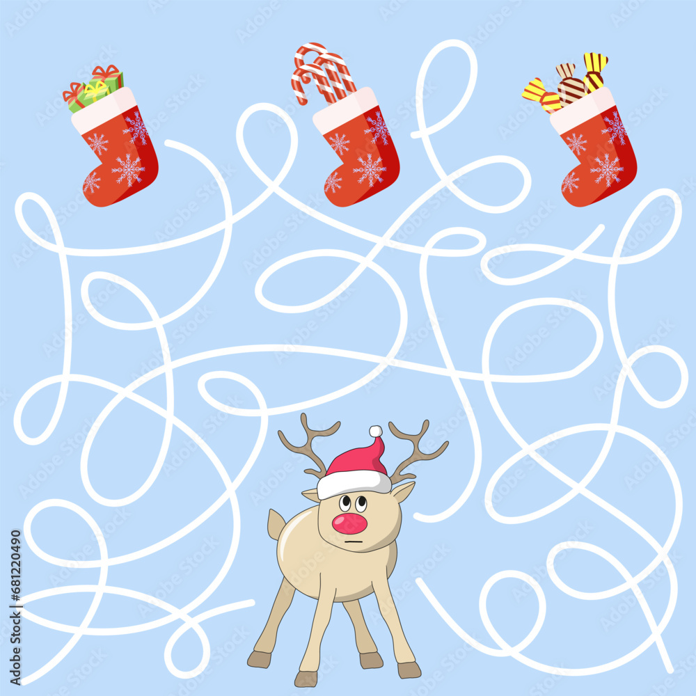 Maze educational game. Find out which gift in the Christmas stocking ...