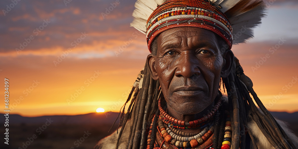 African Tribal Chief in Traditional Attire: Photorealistic image of an ...
