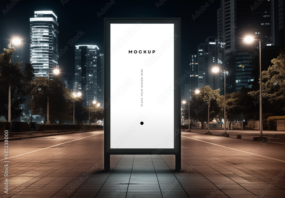 City Light Poster Mockup at Night – Realistic Urban Billboard Display ...
