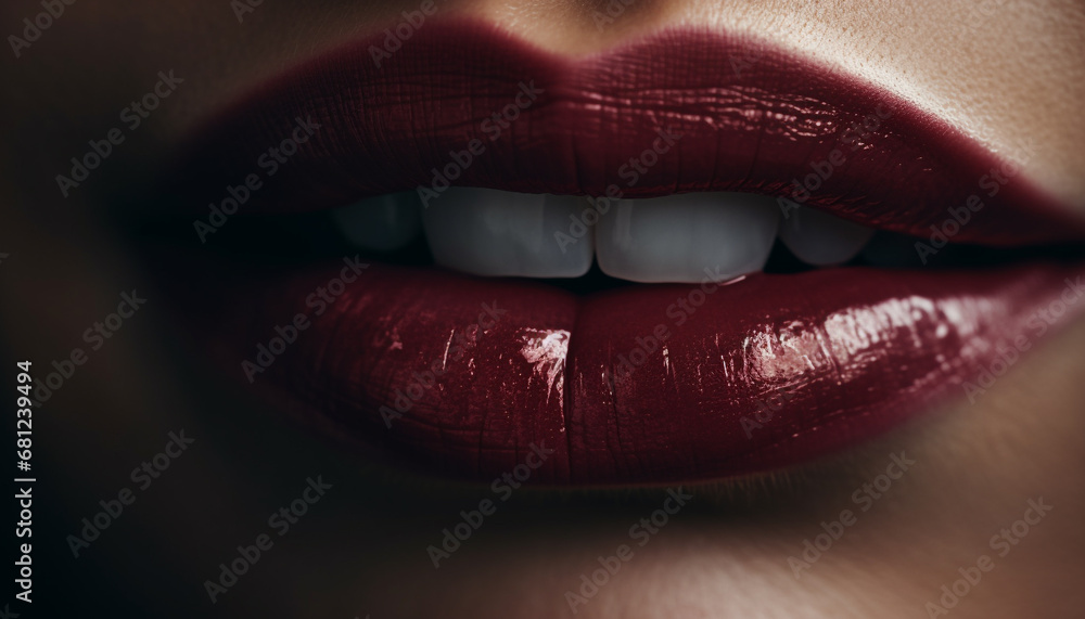Beautiful woman shiny lips open in sensuous studio portrait generated ...