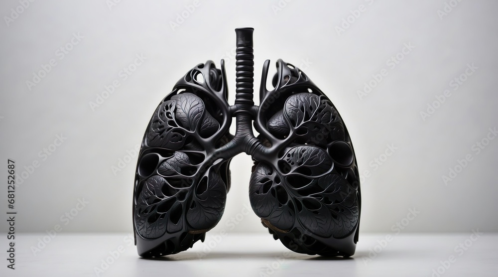 Black, human lung with a representation for a smoker's lung. Concept of ...