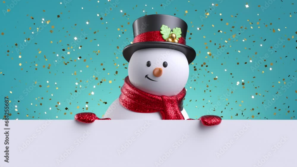 3d animation of a gentleman snowman toy wearing hat, smiling and ...