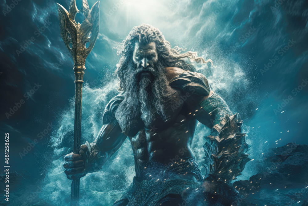 Depiction of Poseidon, the awe-inspiring Greek god of the sea and ...