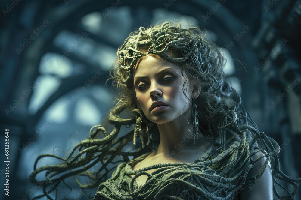 Depiction of Medusa, the formidable Gorgon from Greek mythology, her ...