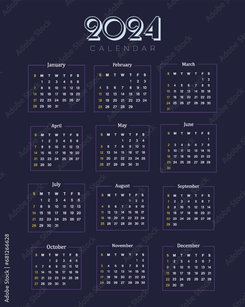 Calendar for 2024, isolated on a white background, Calendar 2024, Week ...