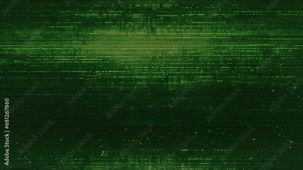 Glowing green old cyberpunk sci-fi terminal screen vhs signal noise ...