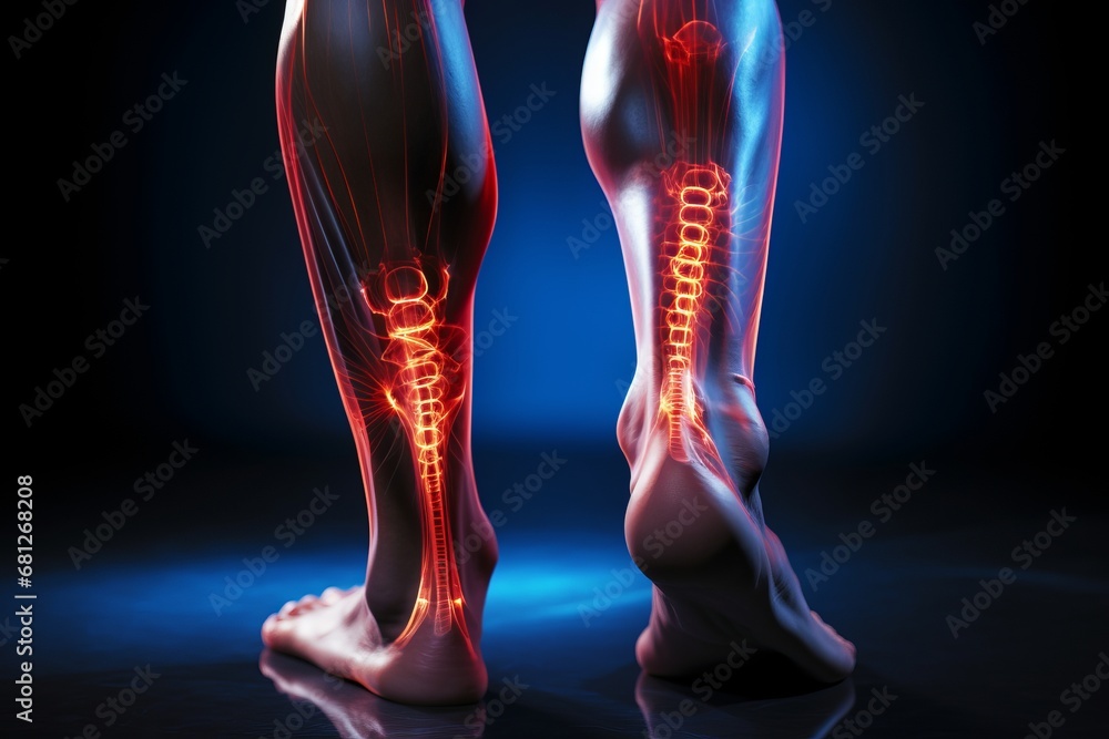 Human foot ankle and leg in x-ray, leg and foot pain, human skeleton, bone, joint scan, 3D ...