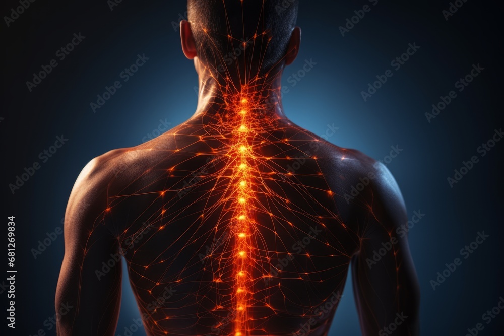 3D rendering medical illustration of male anatomy - spine, structure of ...