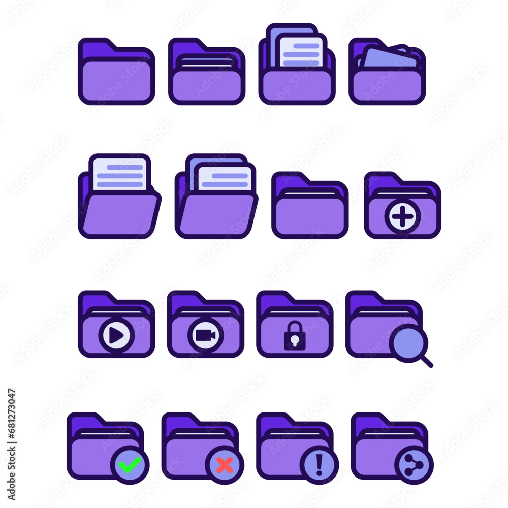 Vetor de Folder Icon Set, Folder Simple Clip Art Vector Graphic, Folder Icon Sheet, Folder ...