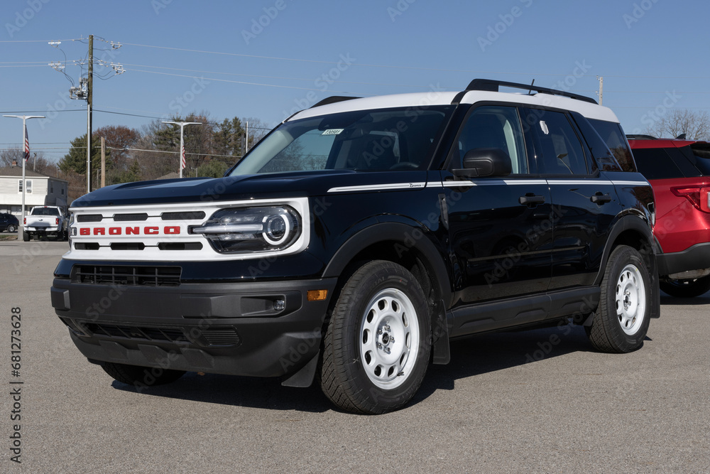 Ford Bronco display at a dealership. Ford offers the Bronco in Heritage ...