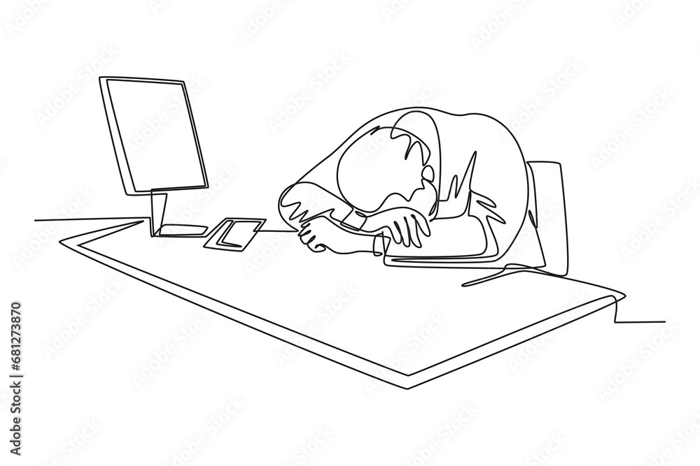 Single continuous line drawing of young sleepy startup CEO fall asleep ...