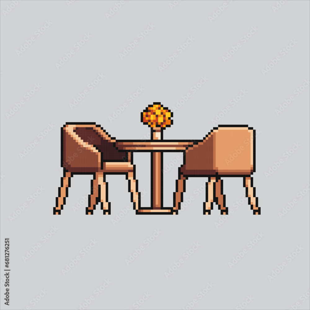 Pixel art illustration Table & Chair. Pixelated Table Chair. Coffee ...