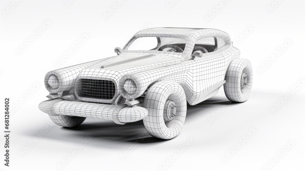 wireframe model of a car rotating and rendered on a white backdrop AI ...