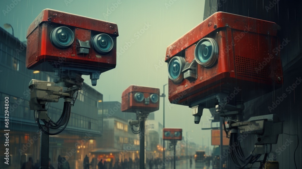 cute robot cctv background wallpaper AI generated image Stock ...