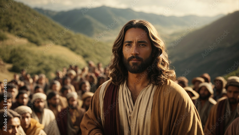 Jesus followed by the crowd Stock Illustration | Adobe Stock
