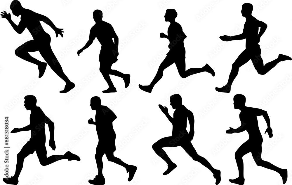 Running men, Runner silhouette set of sprinters, runners and joggers ...
