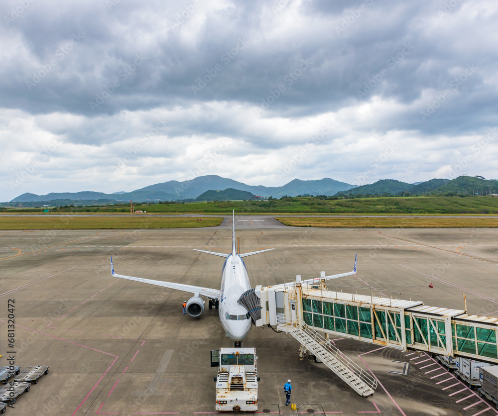 ANA airplane at the New Ishigaki Airport (Shin-Ishigaki Kuko) in ...