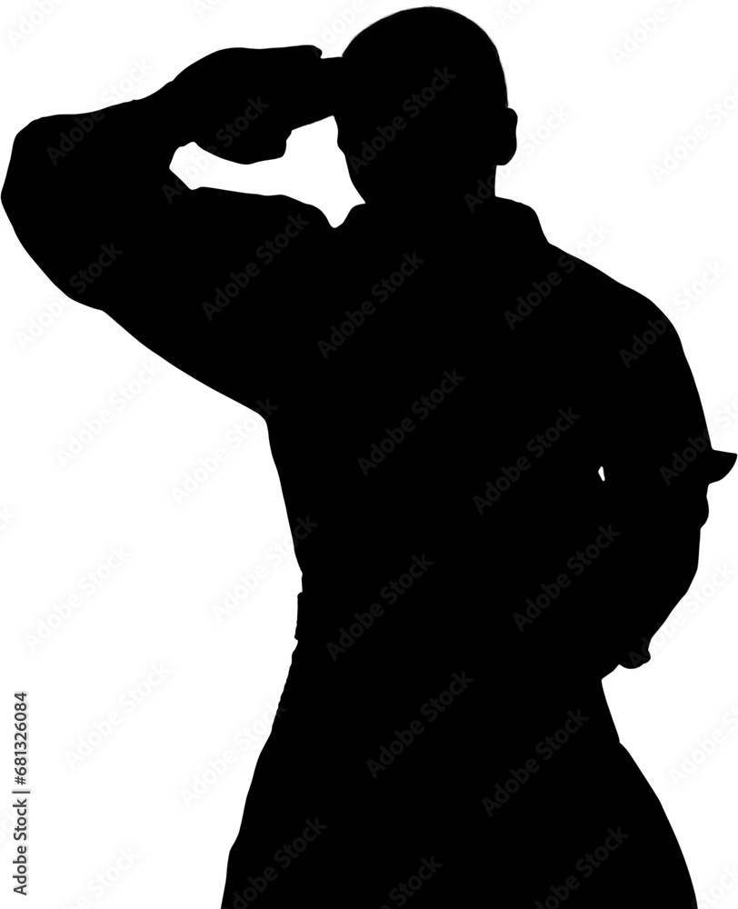 Digital png illustration of silhouette of male soldier saluting on ...