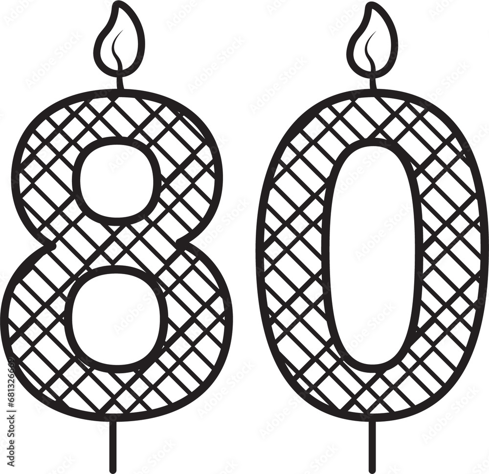 Digital png illustration of black 80 birthday candle with pattern on ...